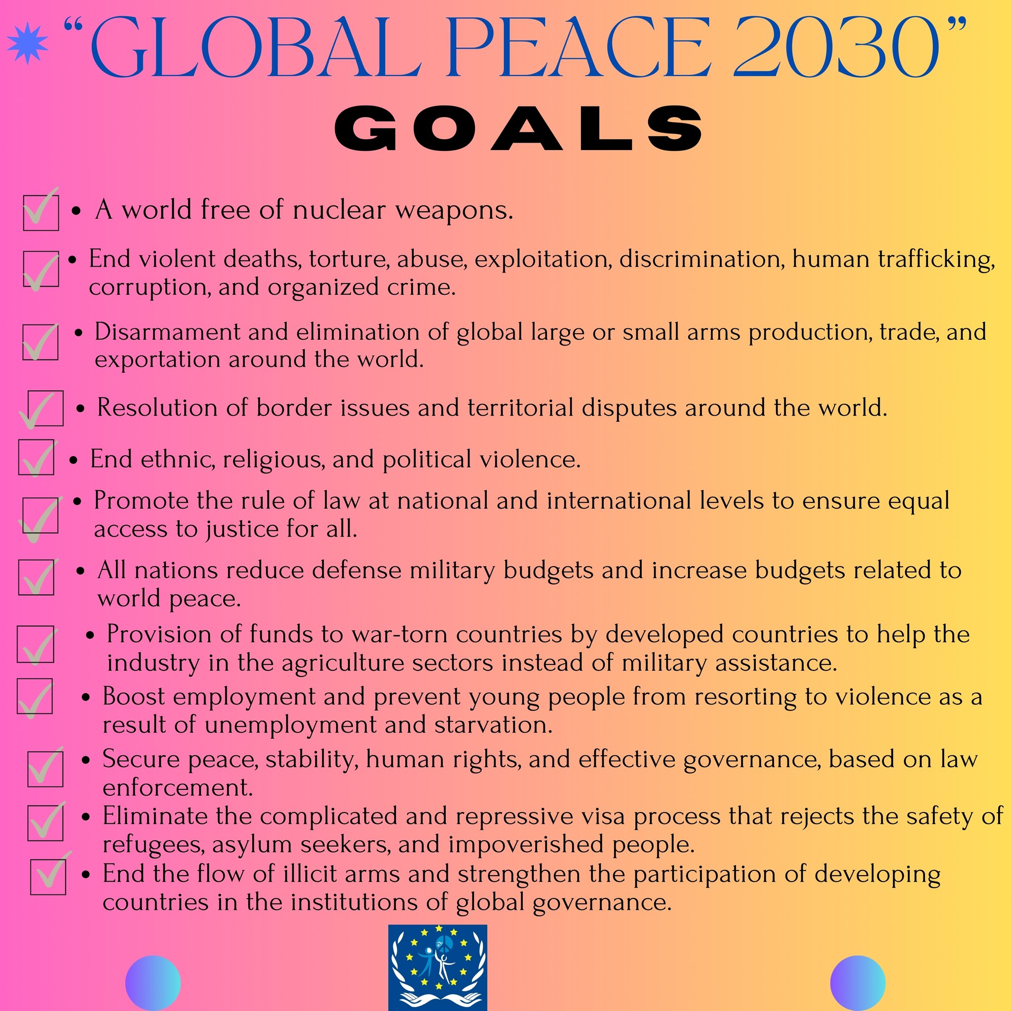 “GLOBAL PEACE 2030” | Goals | – Europe Peace Foundation